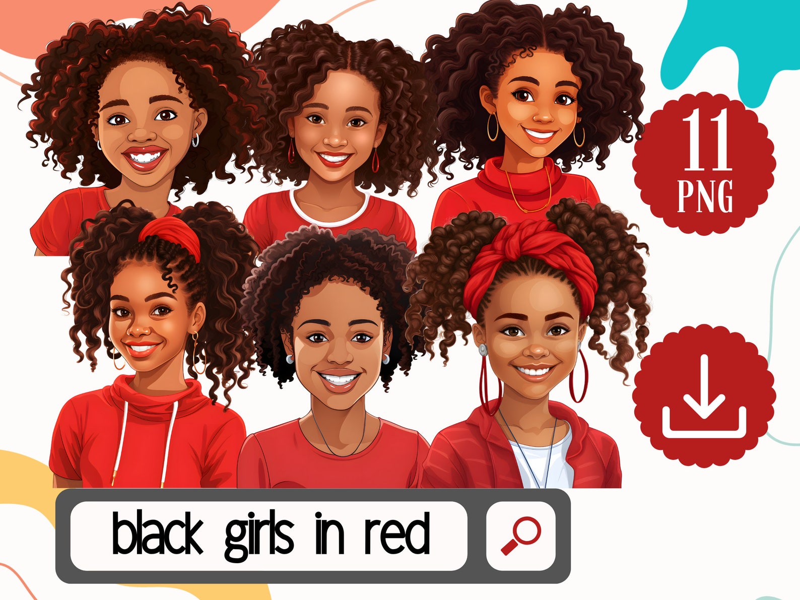 Red Collection of Black Girls Clipart 11 African American - Etsy