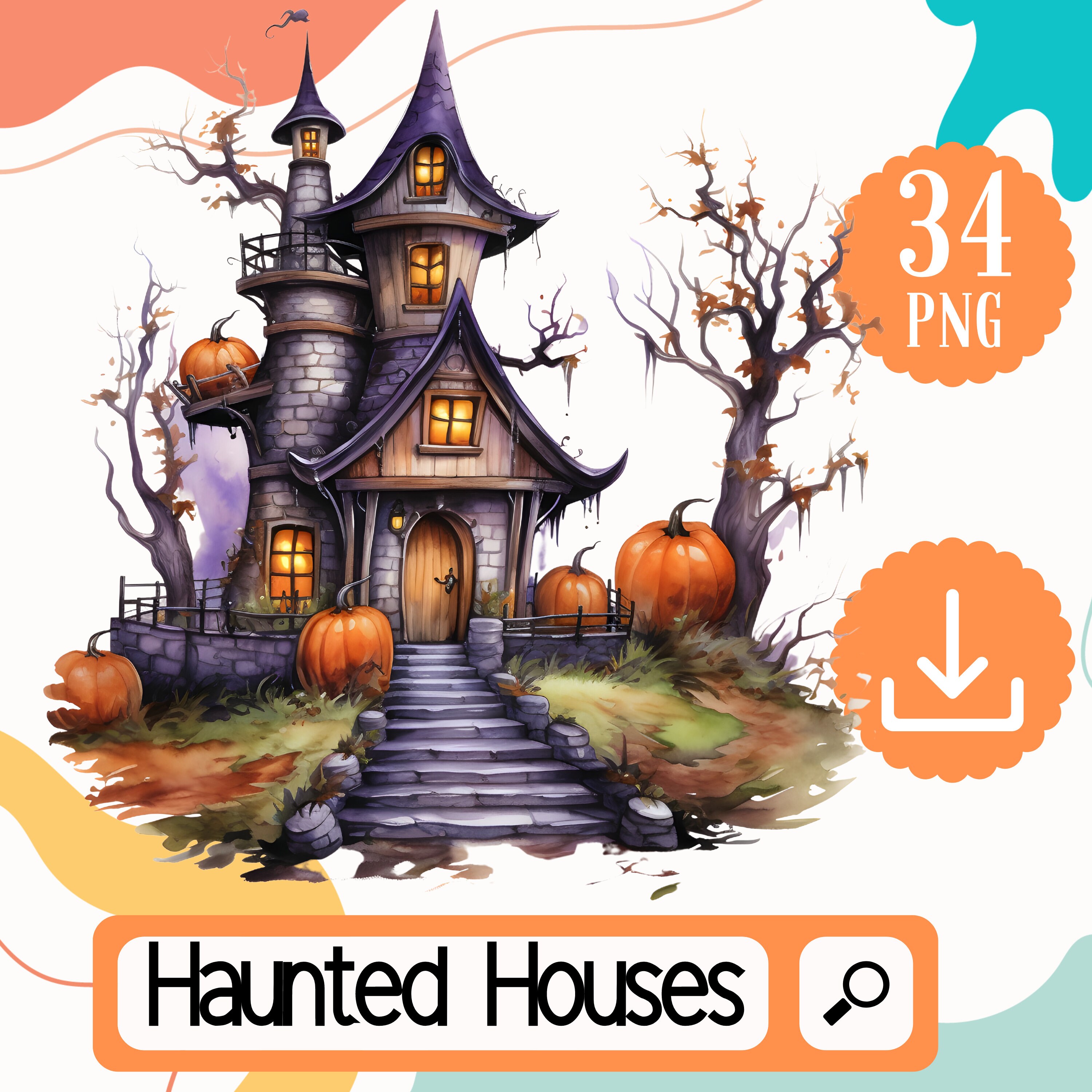 Watercolor Haunted House Clipart. 34 Haunted Houses PNG. - Etsy