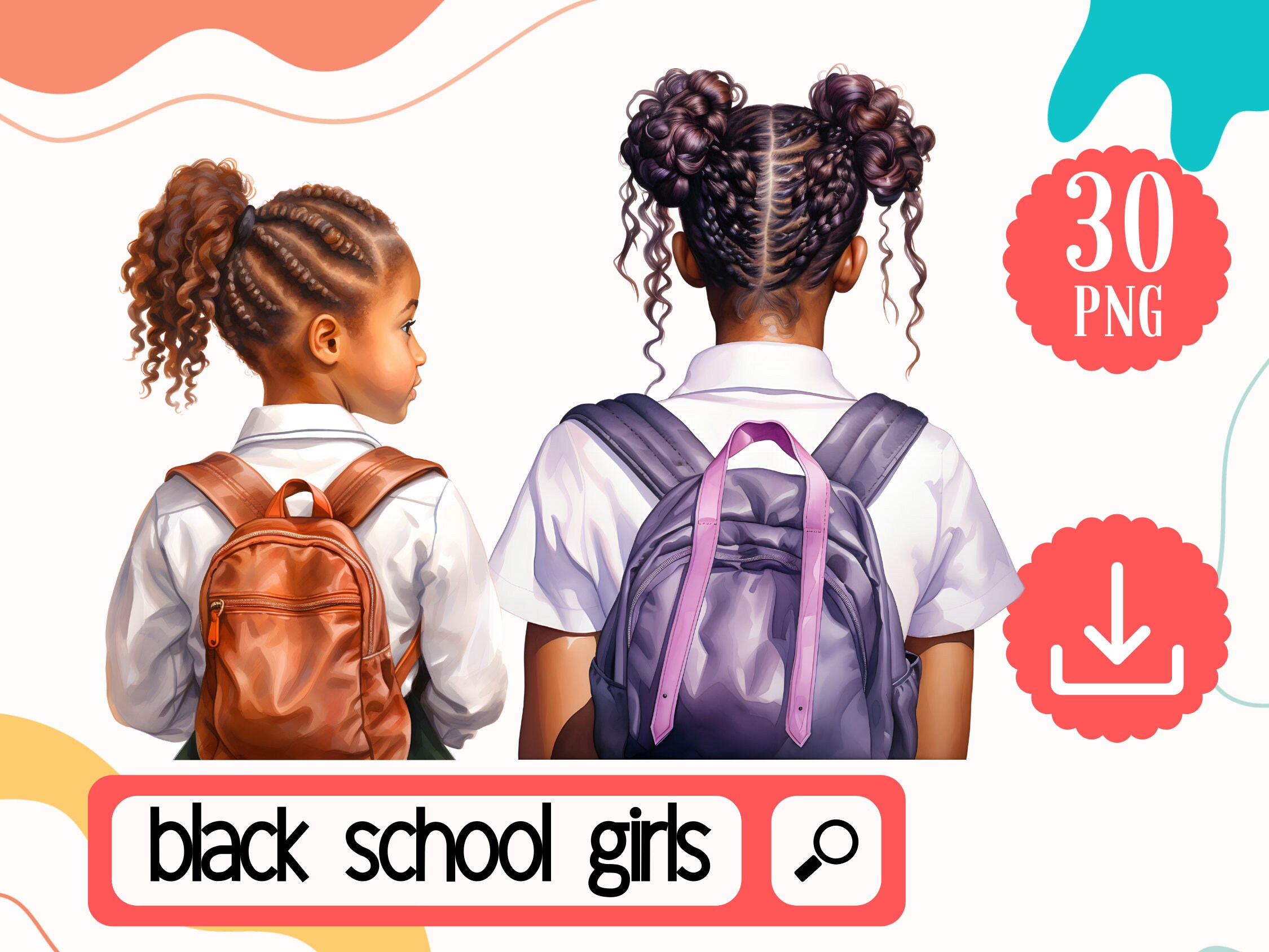 Black School Girls Clipart. 30 African American School Girl Png Bundle ...