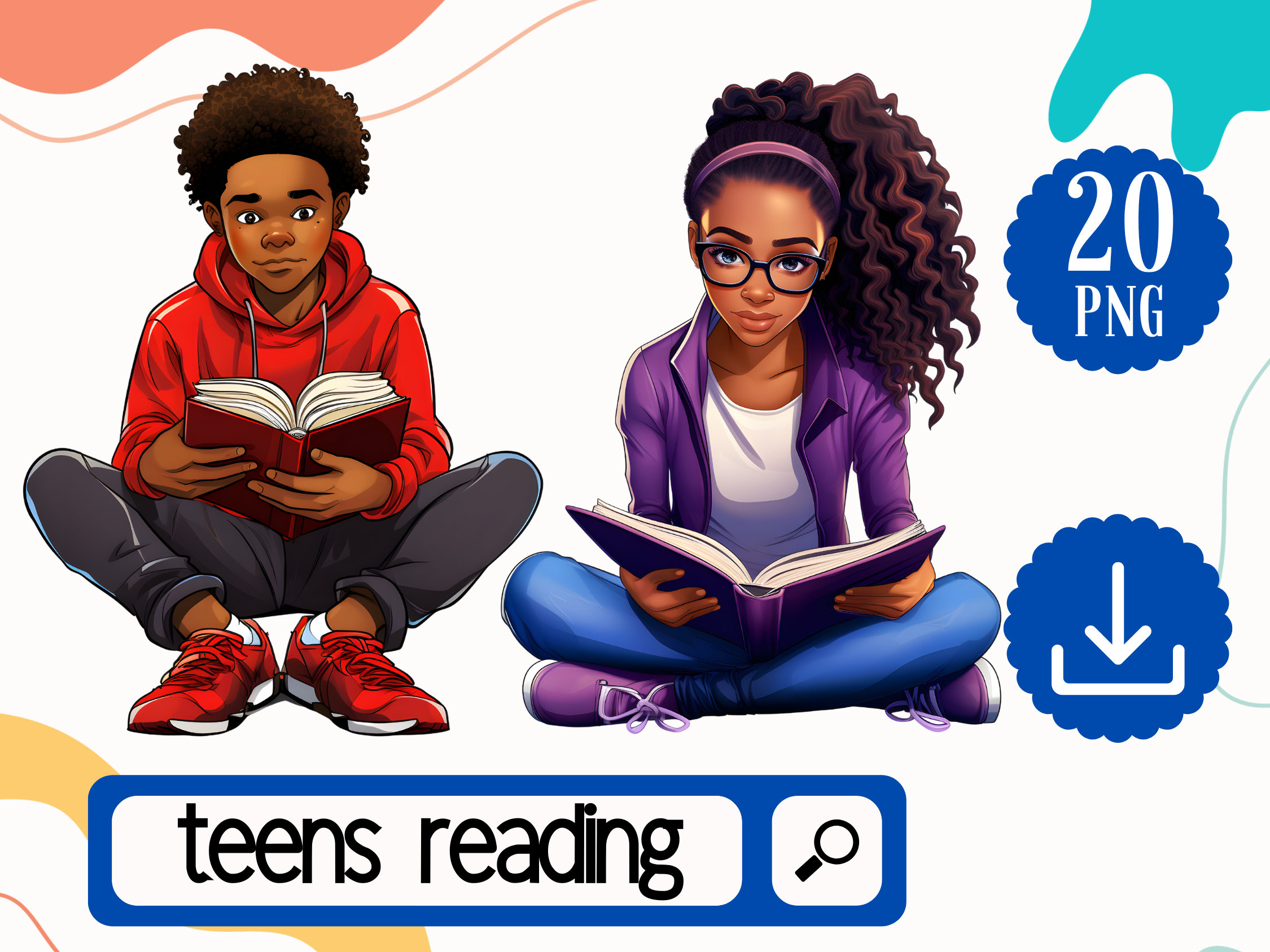 Black Teens Reading. 20 Black Kids With Books Clipart. African American ...