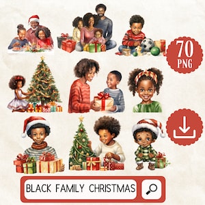 Watercolor Christmas Black Family PNG Clipart Set. 70 African American ...