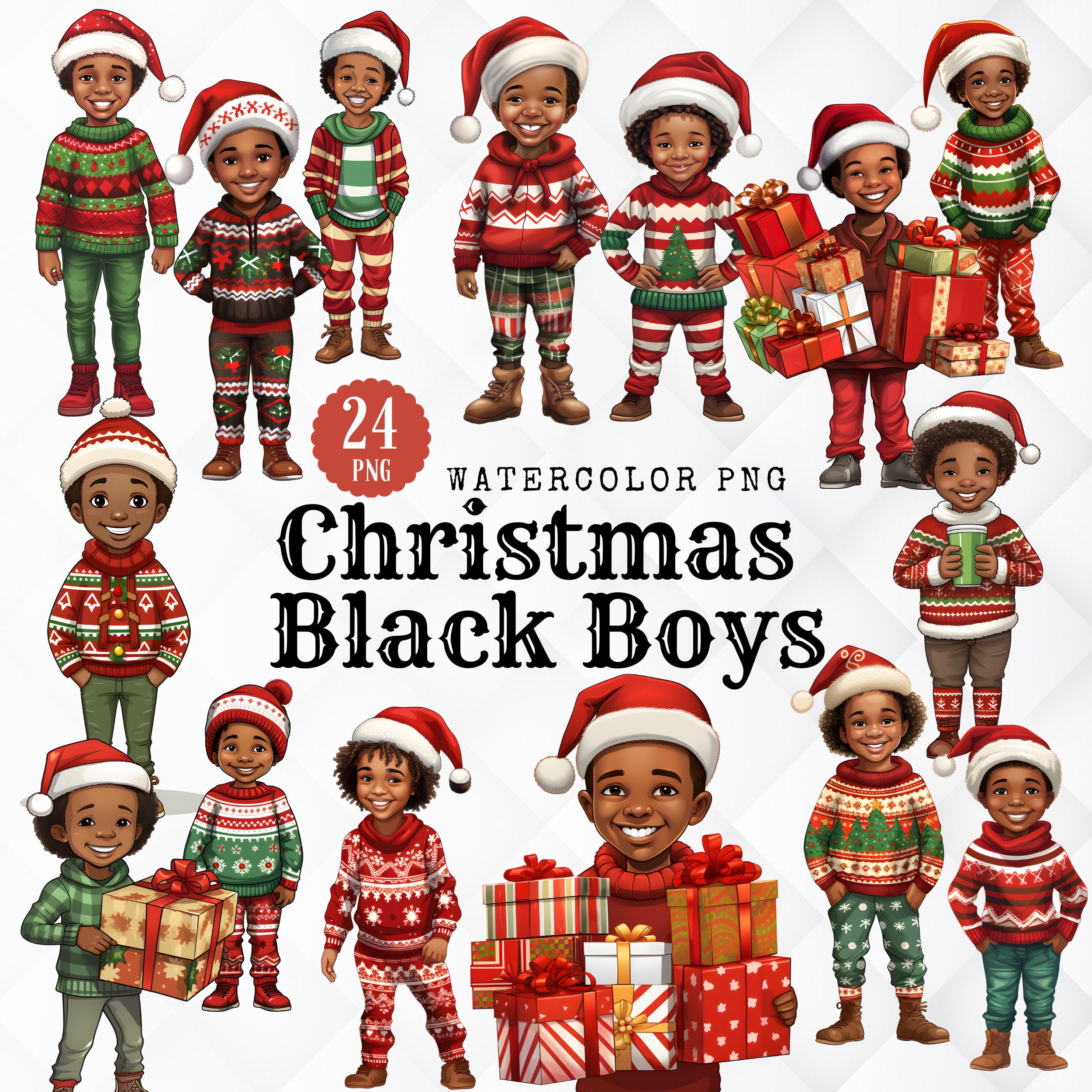 Christmas African American Boys Clipart. 24 Cute Christmas Black Boys ...