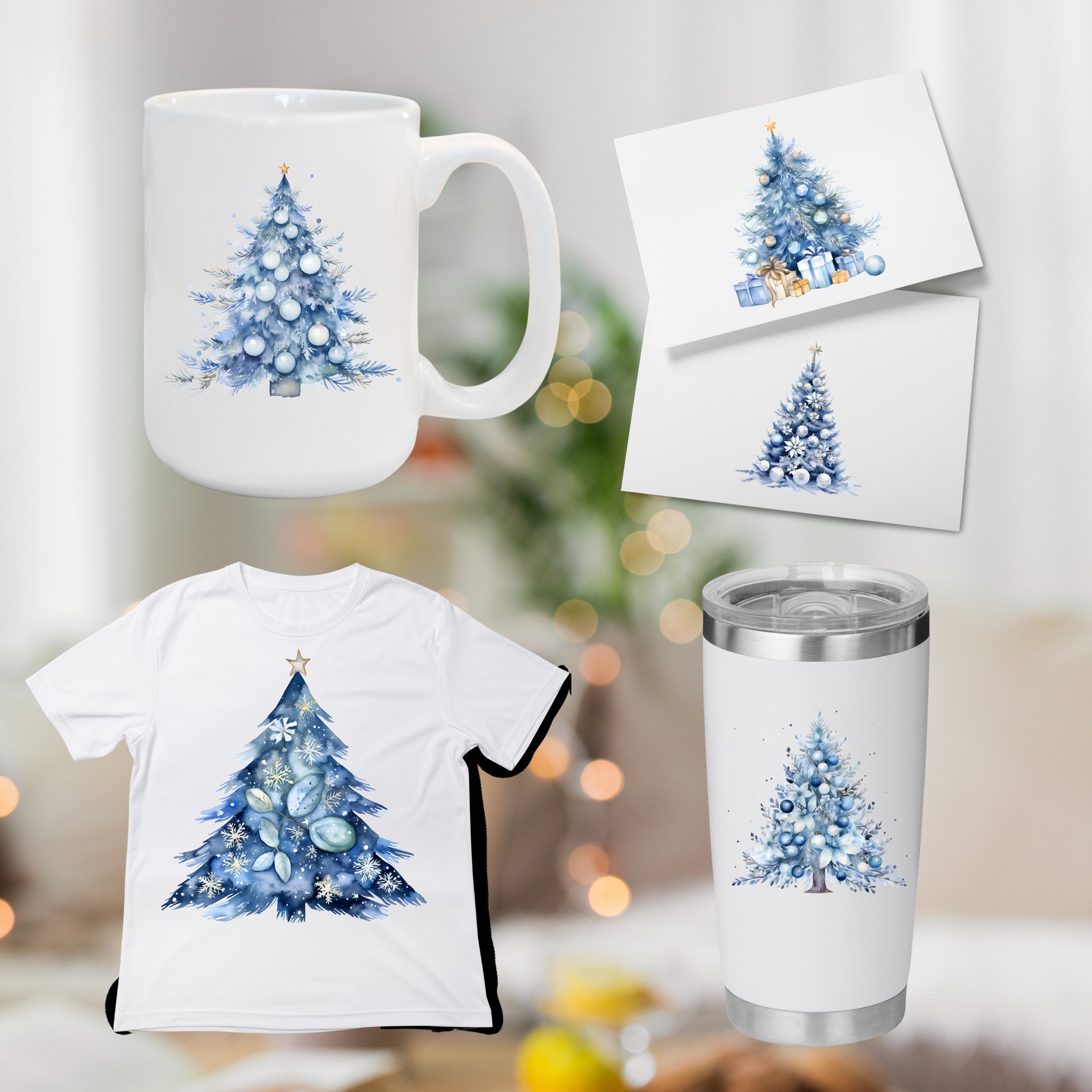 Watercolor Blue Christmas Tree Clipart. 23 PNG Decorated - Etsy