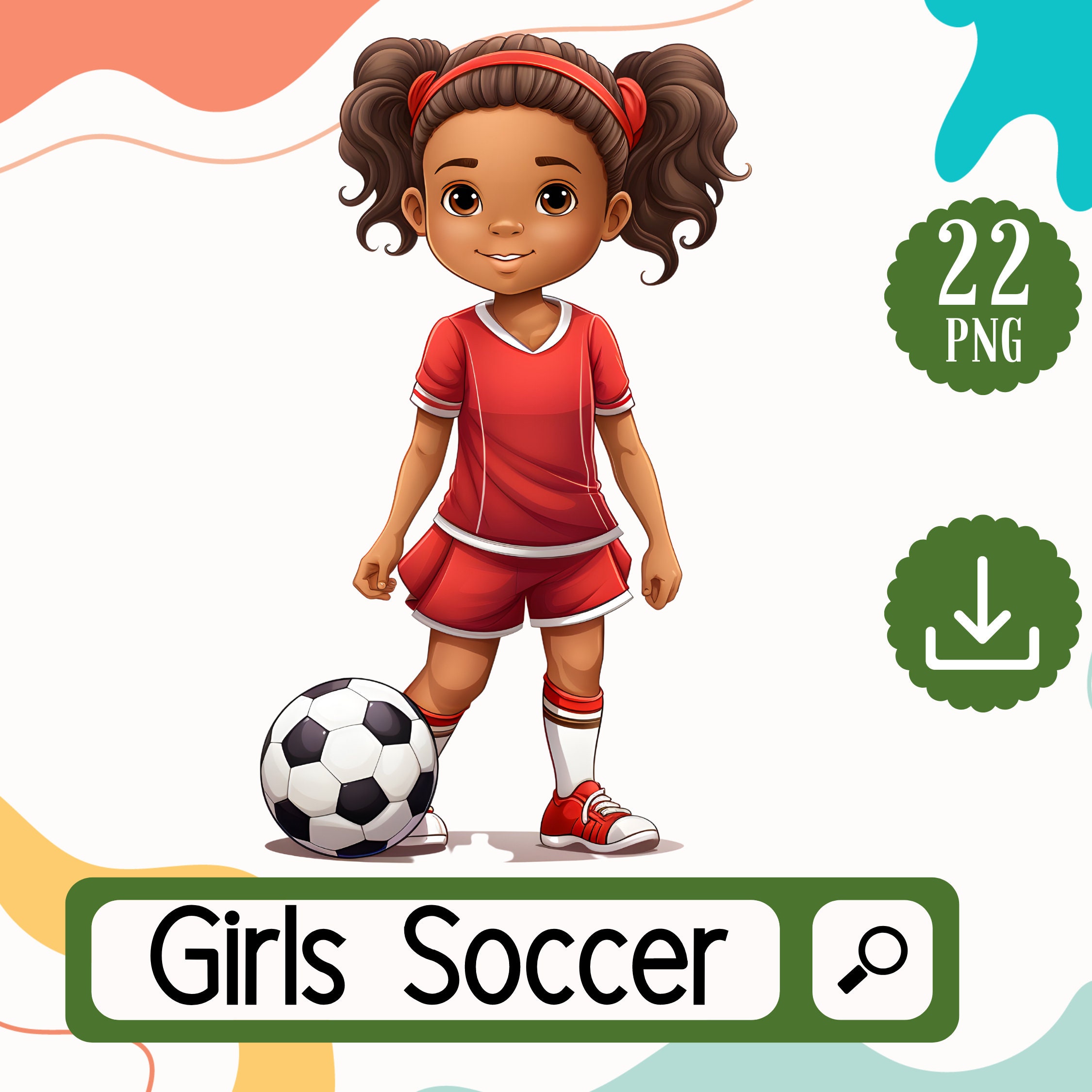 Dynamic Girls Soccer Clipart Energetic Players in Action Digital Art ...