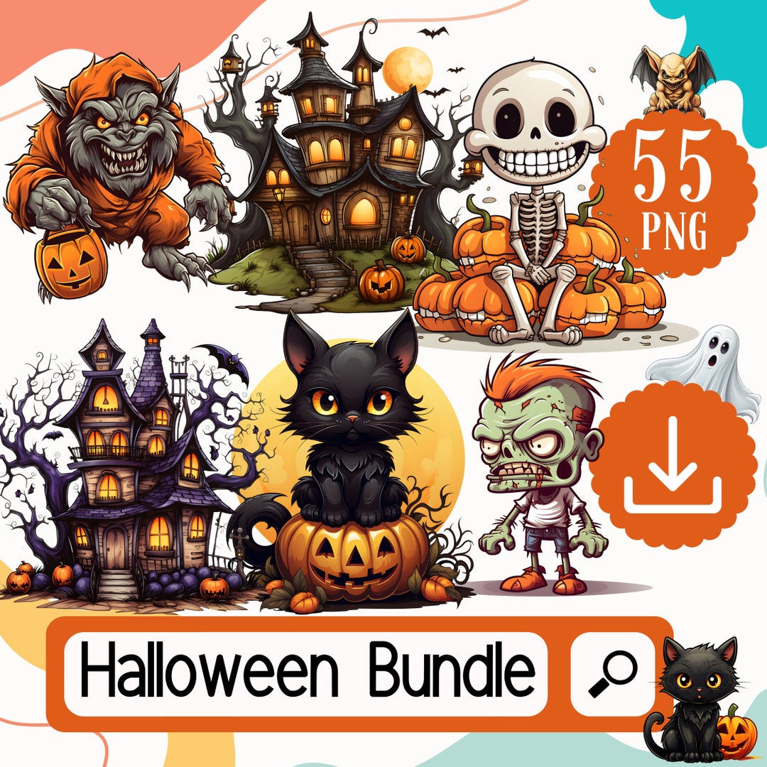 Spooky Halloween Clipart Bundle - 55 PNG Images for Crafts and Designs ...