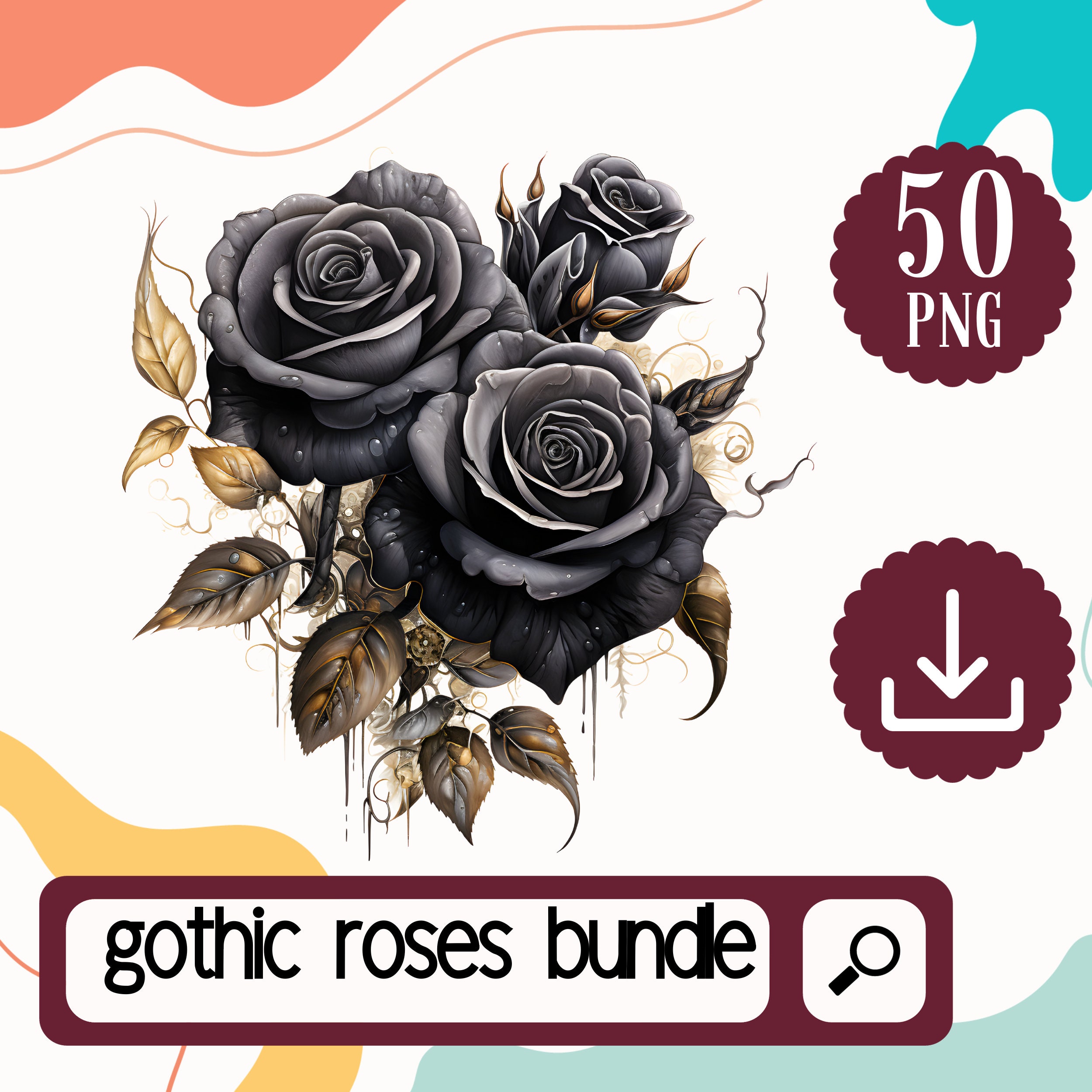 Gothic Roses Clipart Bundle. 50 Gothic Watercolor Rose PNG. - Etsy