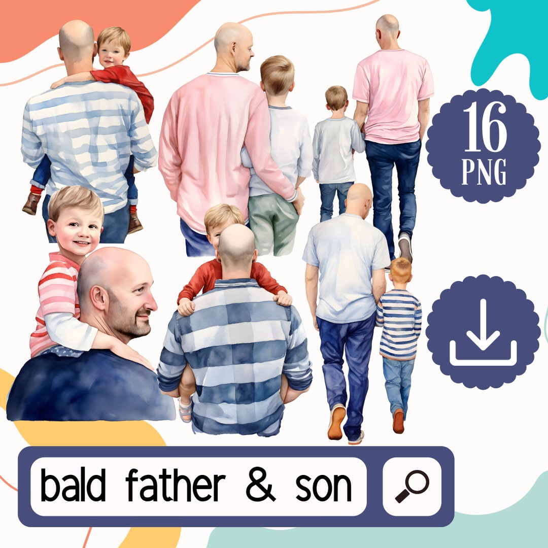 Bald Father and Son Clipart Bundle. 16 Dad and Boy PNG Clipart. Fathers ...