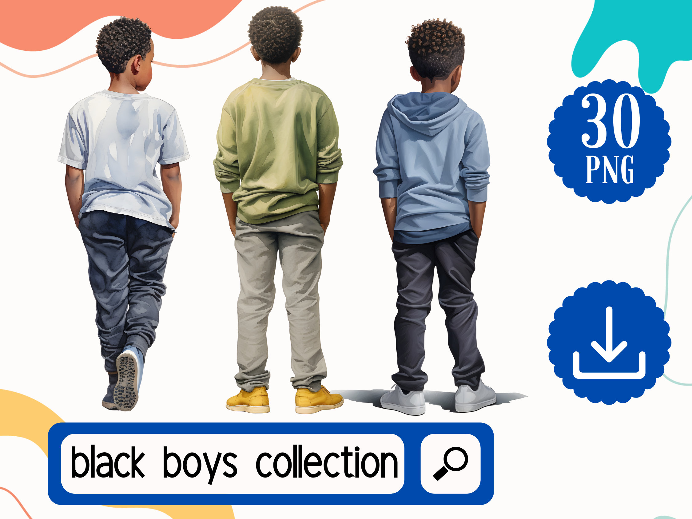 Collection of Black Boys Clipart 30 African American Boys PNG Instant ...