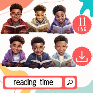 Black Boys Reading. 11 Black Kids With Books Clipart. African American ...