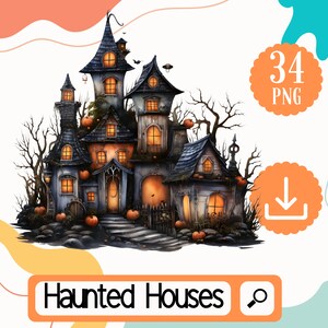 Watercolor Haunted House Clipart. 34 Haunted Houses PNG. Halloween ...
