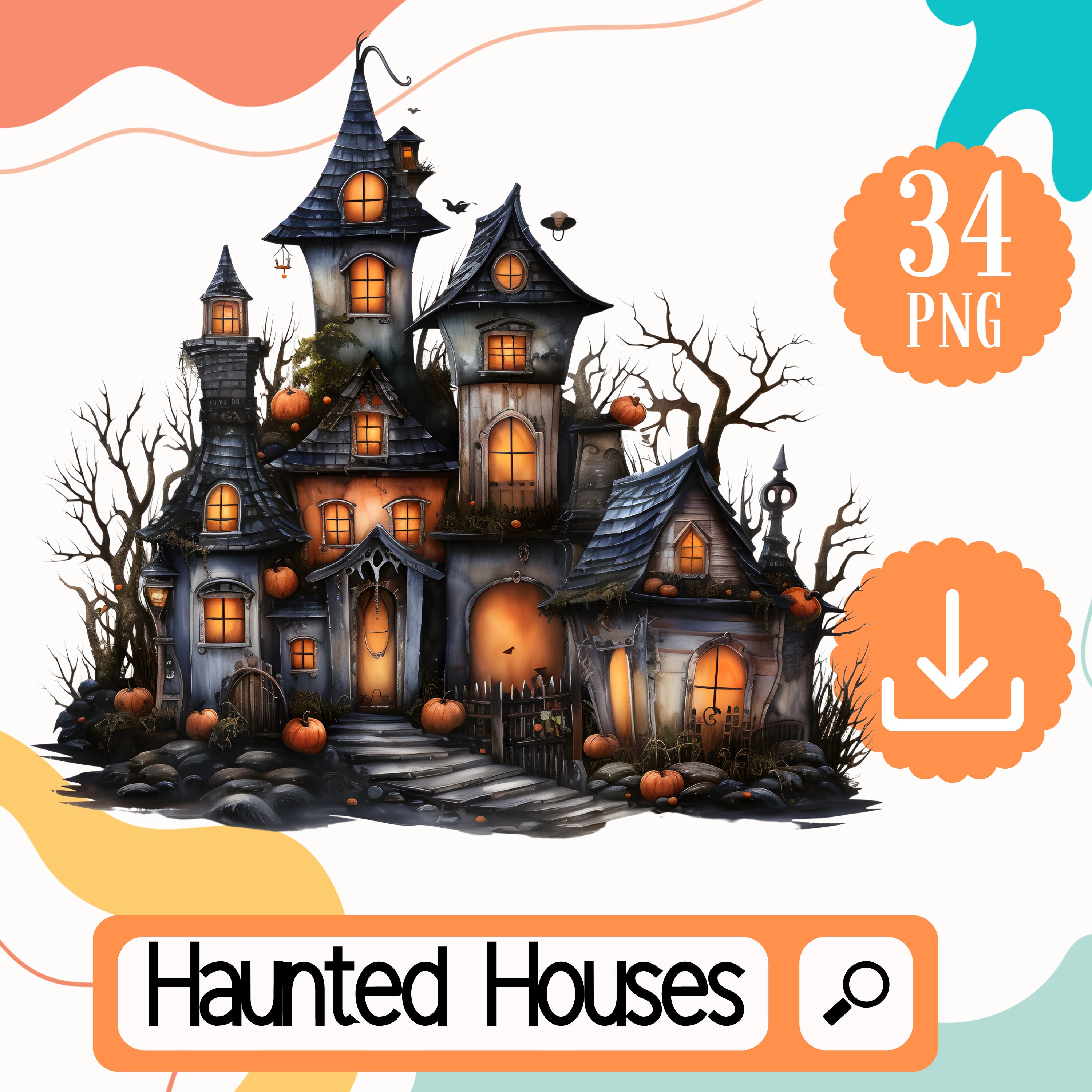 Watercolor Haunted House Clipart. 34 Haunted Houses PNG. - Etsy