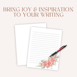 Printable Lined Paper With Roses. Beautiful Pink Rose Floral Writing ...