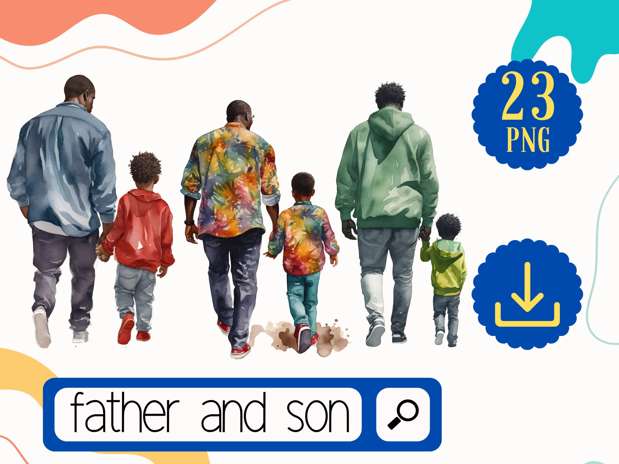 Black Father and Son Clipart PNG, 23 Watercolor Black Father and Boy ...