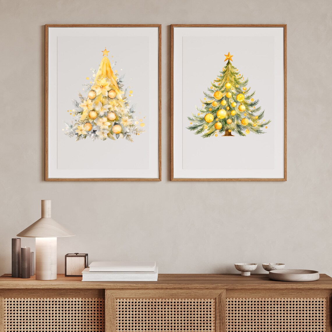 Watercolor Yellow Christmas Tree Clipart. 22 PNG Decorated Christmas ...