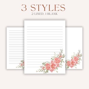 Printable Lined Paper With Roses. Beautiful Pink Rose Floral Writing ...