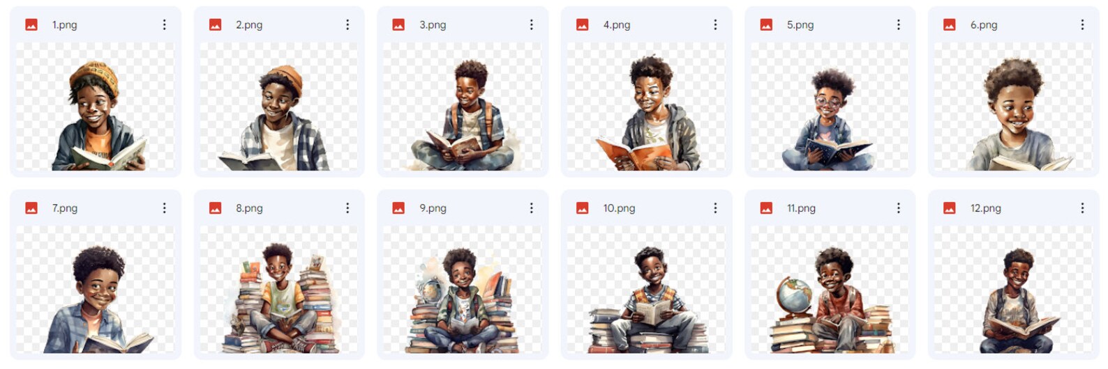 Watercolor Black Kids Reading Books Clipart. 35 PNG Bookworm - Etsy