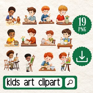 Art Kids Clipart Set - 19 Art Class School Kids PNG - Perfect for Back ...