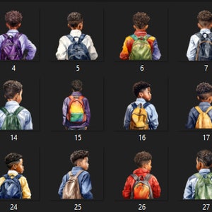 Black School Boys Clipart. 30 African American School Boys Png Bundle. Back to School Clipart ...