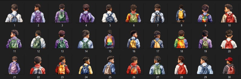 Black School Boys Clipart. 30 African American School Boys Png Bundle. Back to School Clipart ...