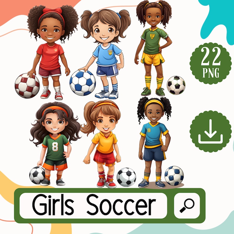 Dynamic Girls Soccer Clipart Energetic Players in Action Digital Art ...