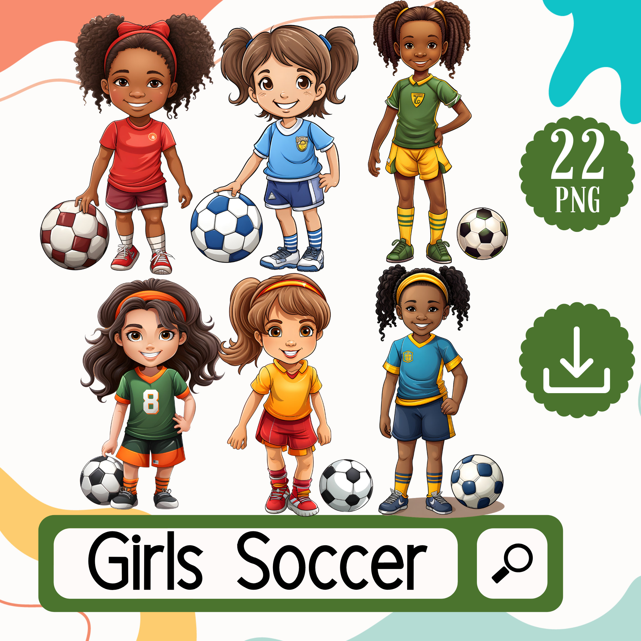 Dynamic Girls Soccer Clipart Energetic Players in Action Digital Art ...