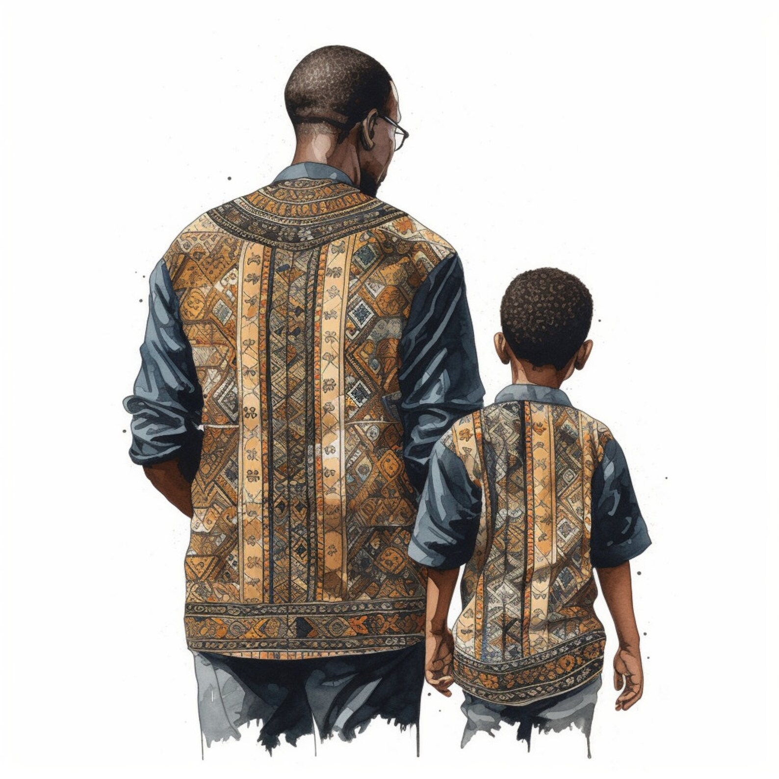 Black Father and Son Clipart PNG, 23 Watercolor Black Father and Boy ...
