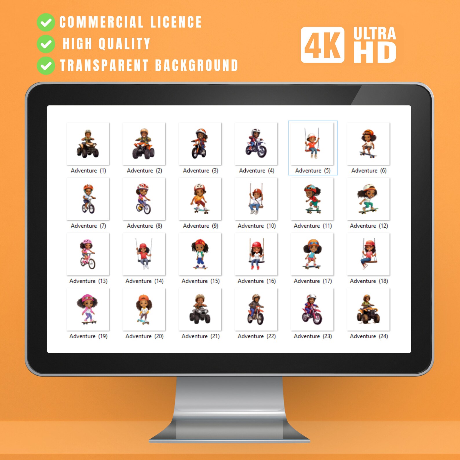 Outdoor Adventure Kids Clipart Bundle - 24 PNG Black Kids in Fun ...