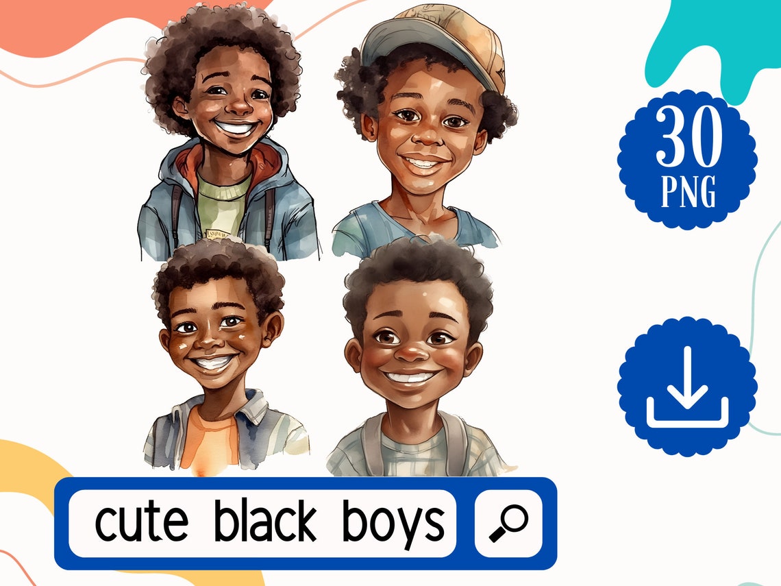 Black Boys Kids Clipart PNG Bundle, 30 Black Boys, Unique Black Skin ...
