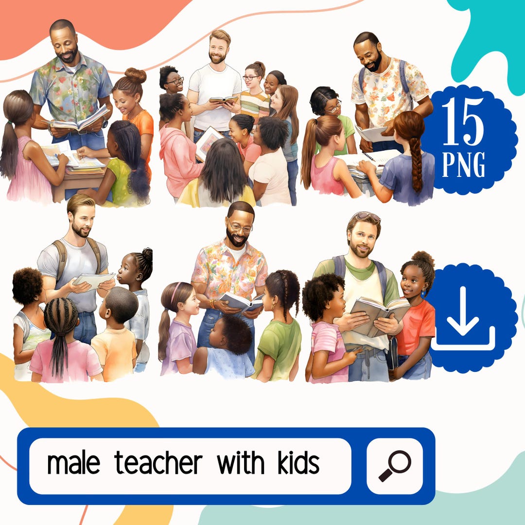 Teacher and Students Clipart - 15 Back to School Kids PNG - Male School ...