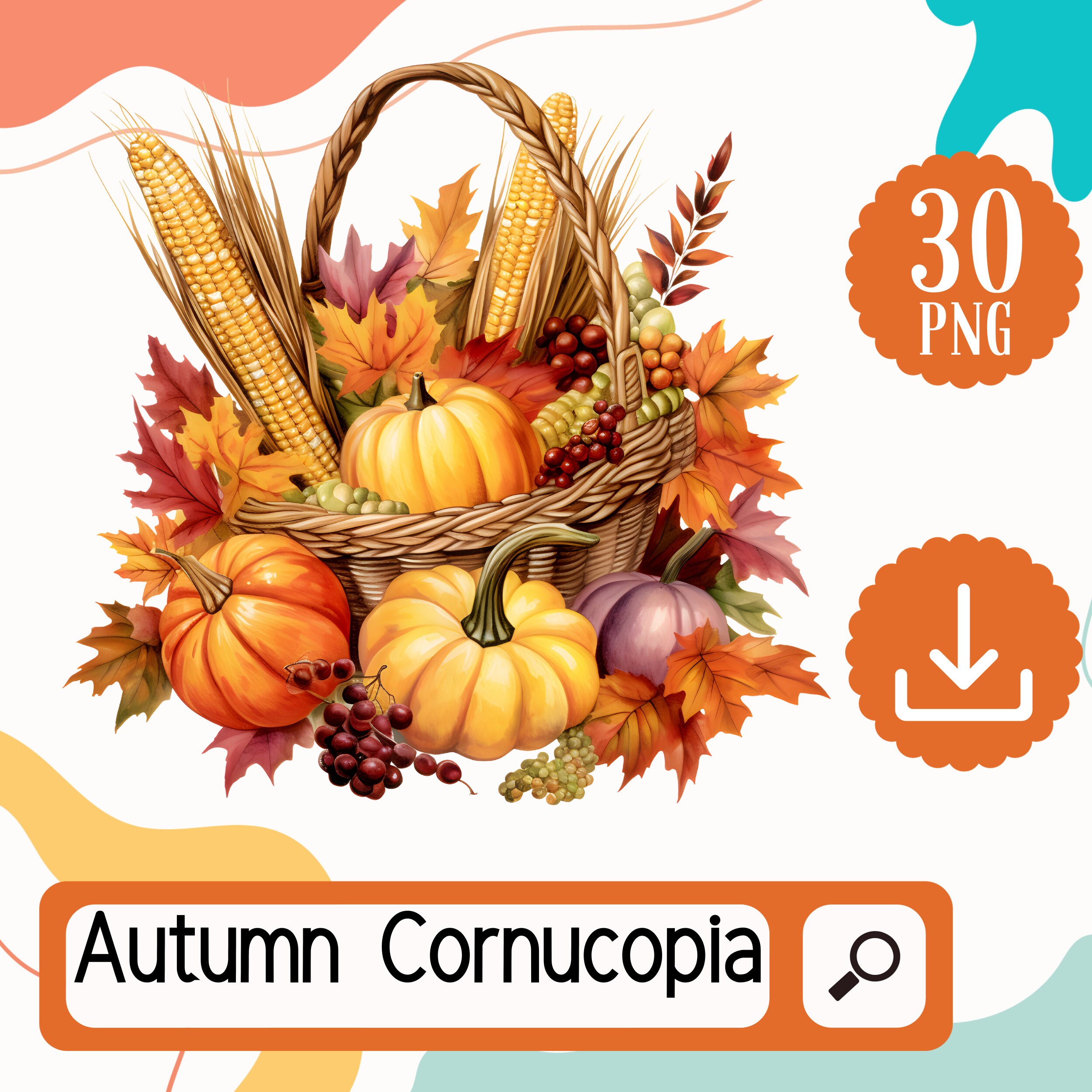 Autumn Cornucopia Clipart Set. 30 Autumn Fall Baskets With Pumpkins ...