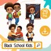 Black Kids School Activities Clipart Set - 29 PNG Black Students in ...