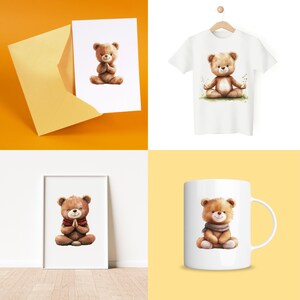 Meditation Yoga Teddy Bear Clipart PNG. Watercolor Teddy Bear Yoga ...