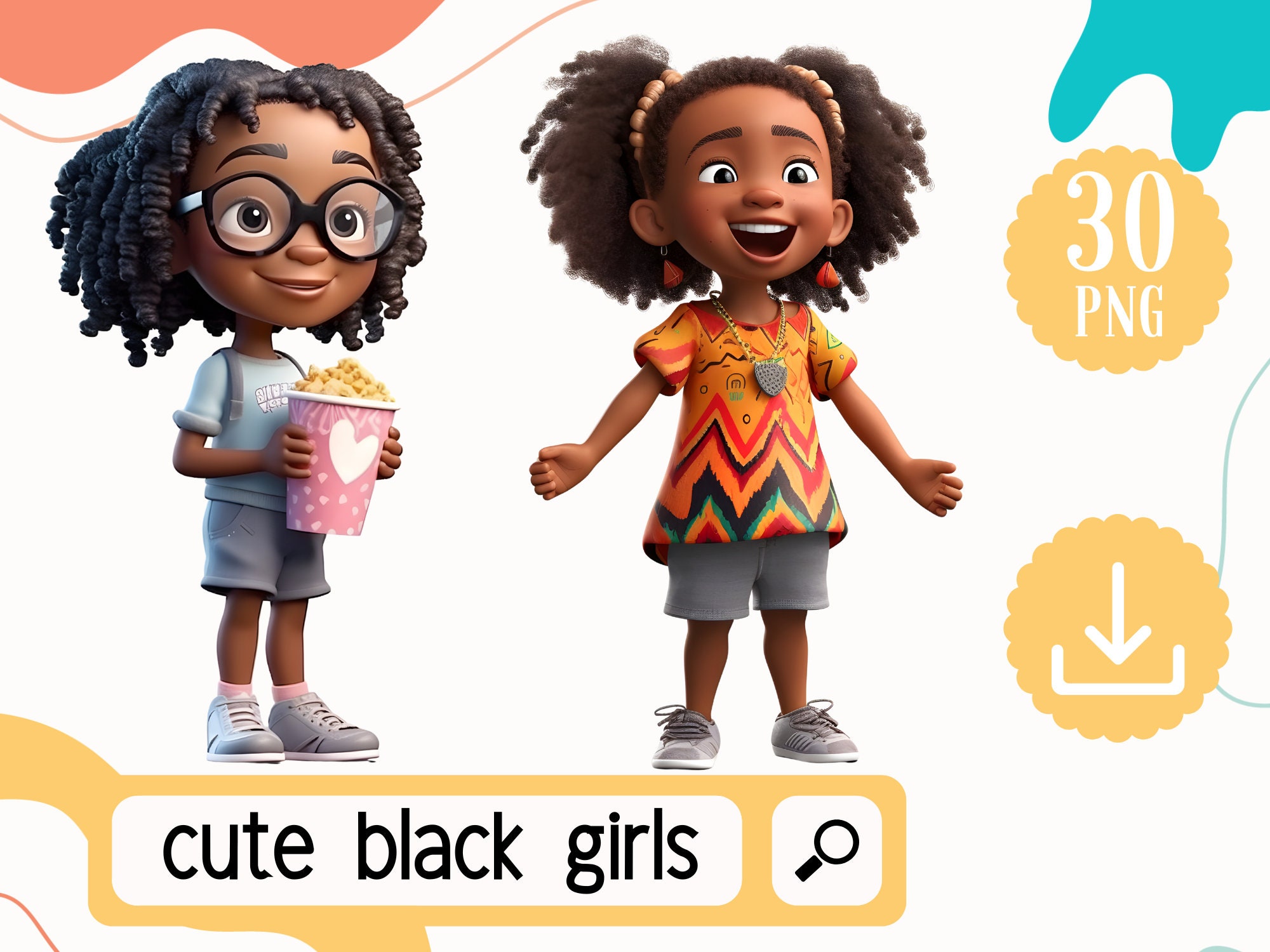 Black Cute Girls Bundle Clipart PNG - Etsy