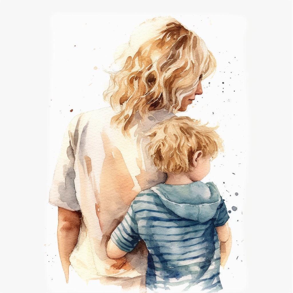Mothers Day Clipart Blonde Mother and Son Watercolor Clipart PNG. 30 ...