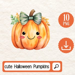 Cute Halloween Pumpkins Clipart Set. 10 PNG Cute Halloween Pumpkin ...