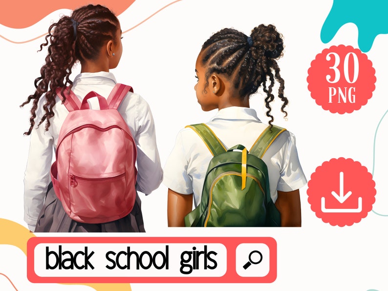 Black School Girls Clipart. 30 African American School Girl Png Bundle ...