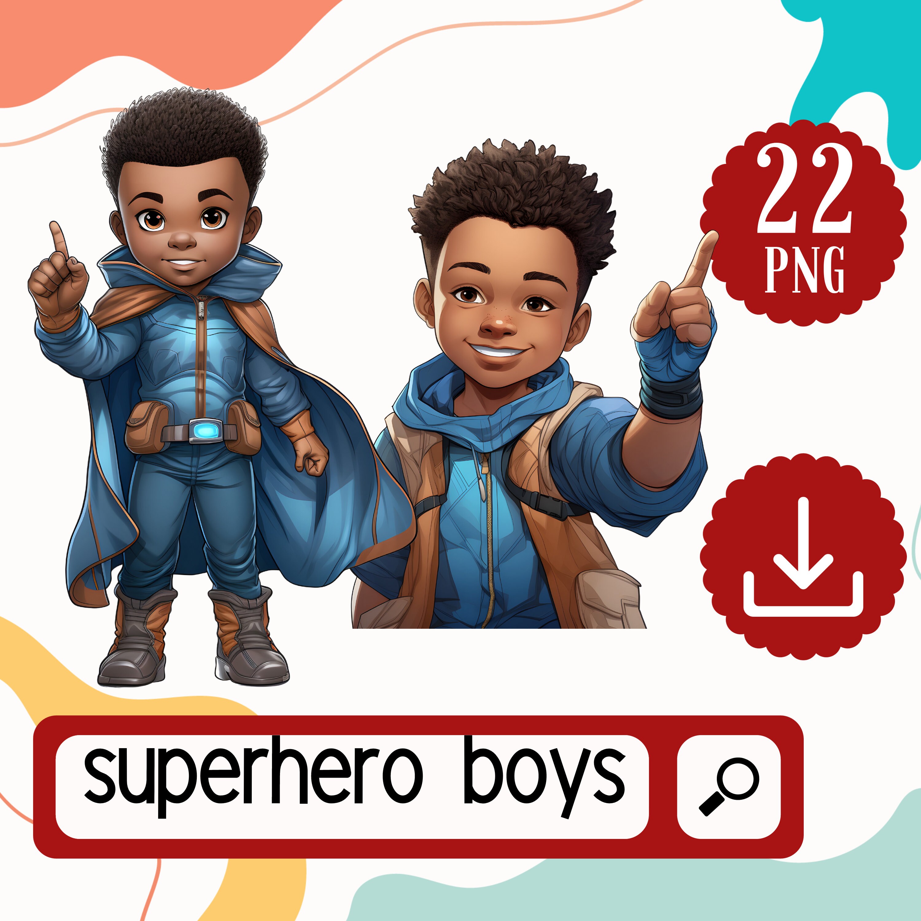 Black Boys Superhero Clipart Set. 22 African American Anime Action Hero ...