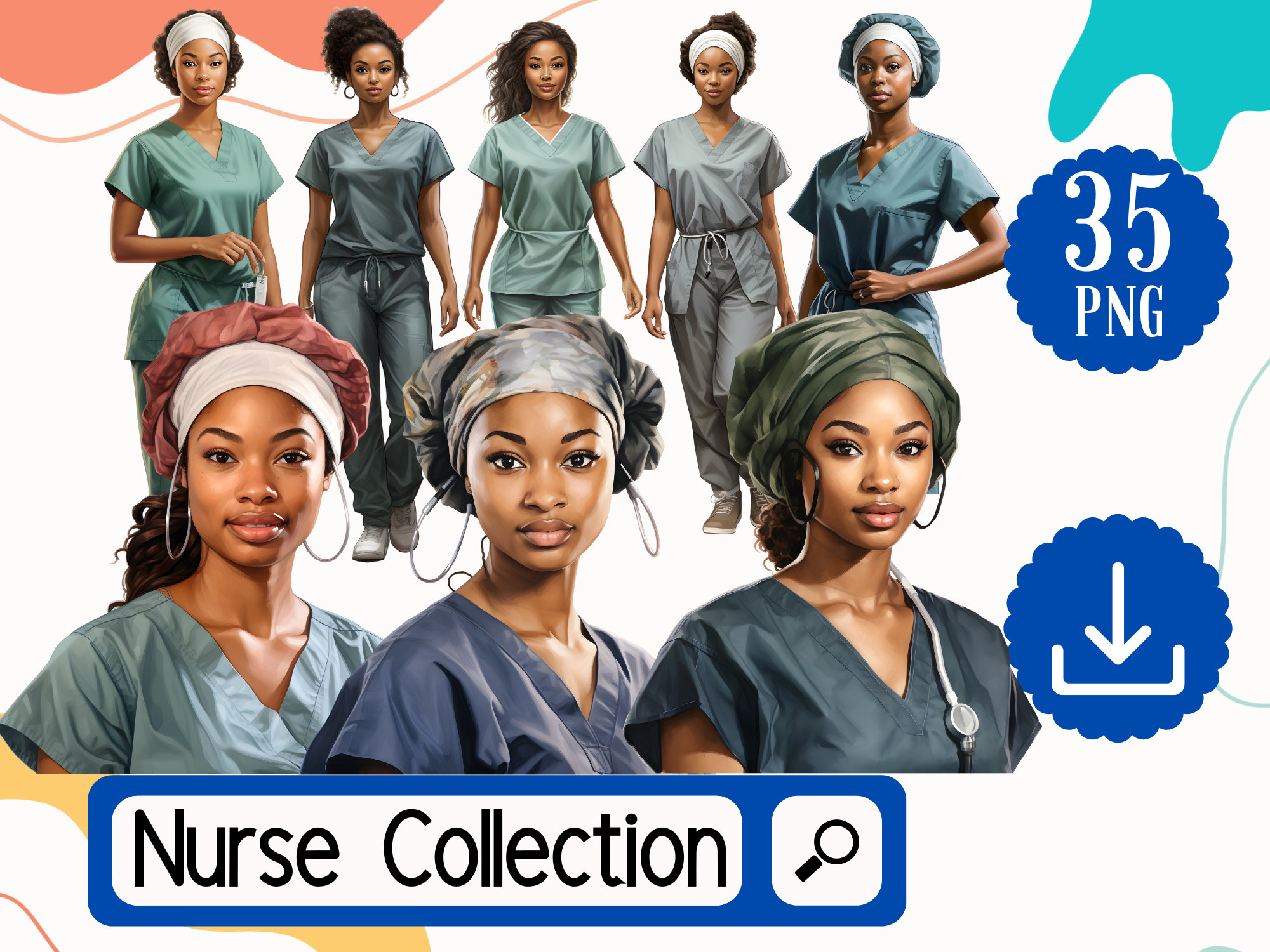 Nurse PNG. Black Nurses Clipart Bundle. 35 Detailed Nurse Png Digital ...
