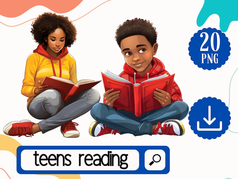 Black Teens Reading. 20 Black Kids With Books Clipart. African American ...