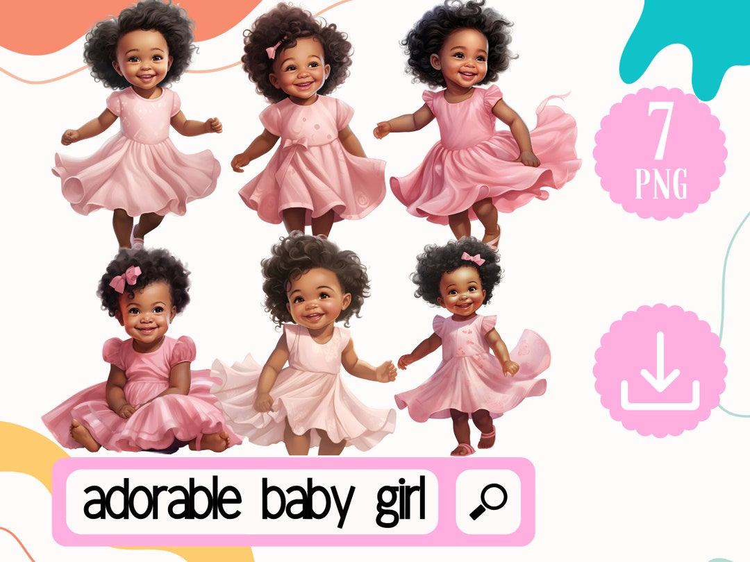 Black Baby Girl in Pink Dress Clipart - 7 Little Black Girl PNG Pink ...