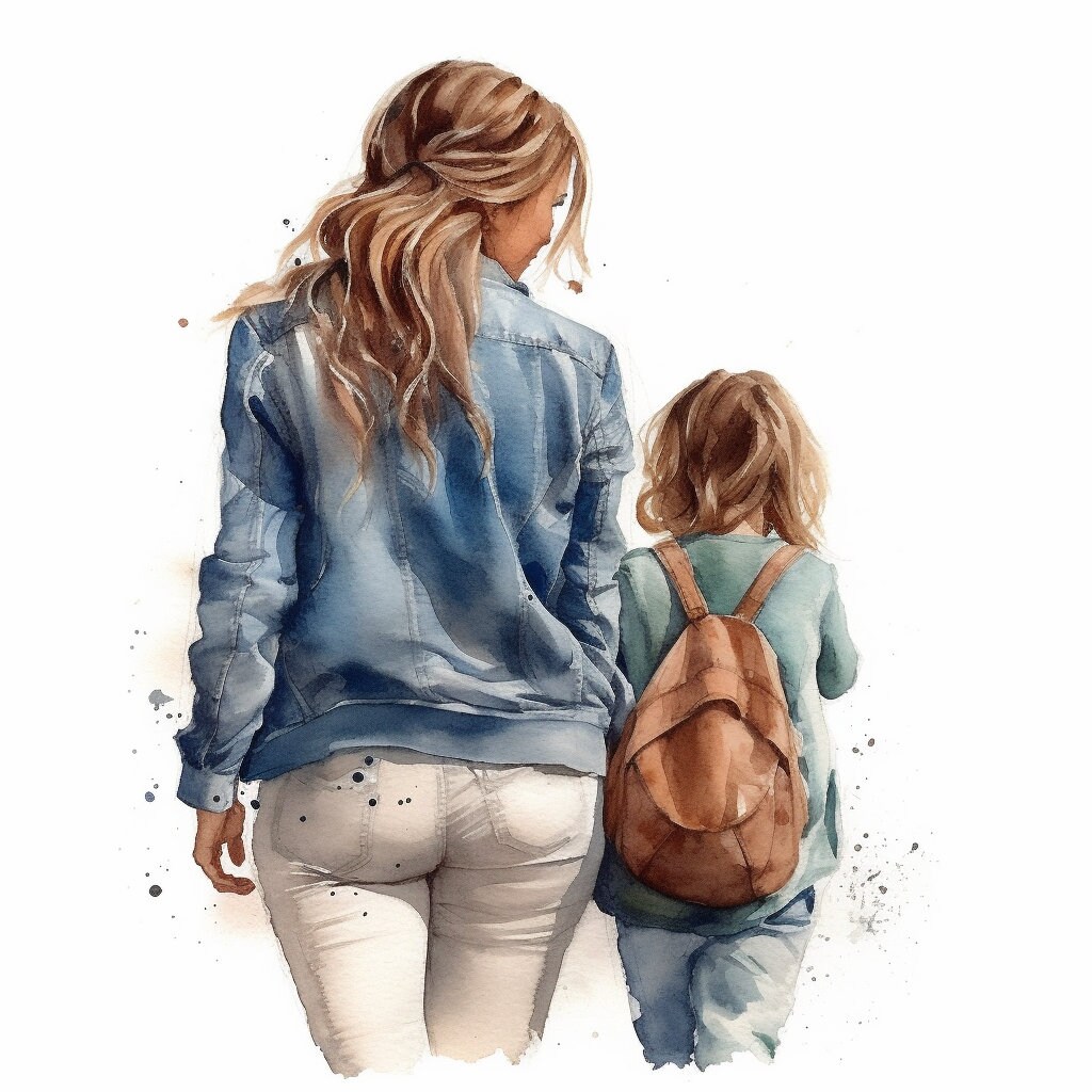 Mothers Day Clipart Blonde Mother And Daughter Watercolor Clipart Png