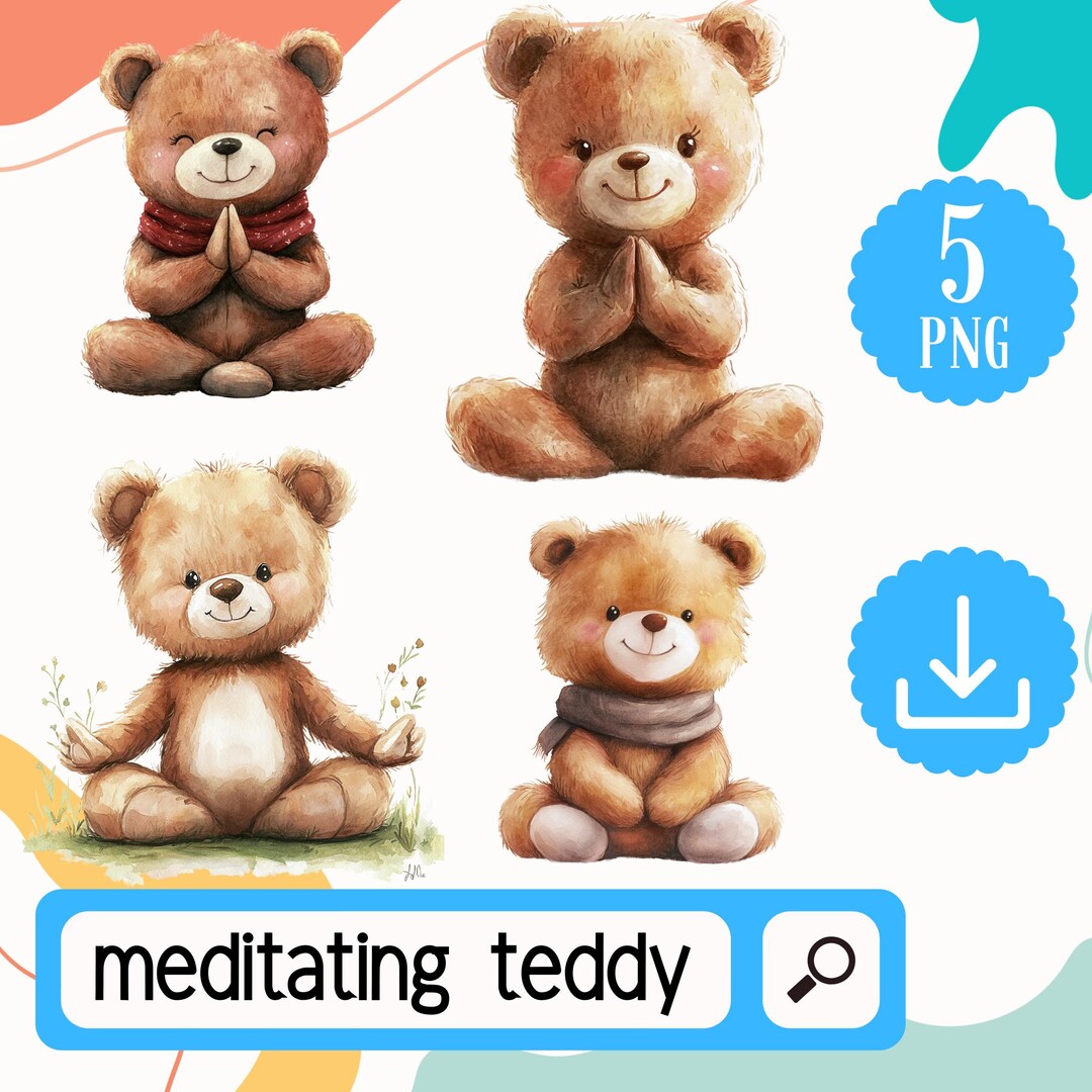 Meditation Yoga Teddy Bear Clipart PNG. Watercolor Teddy Bear Yoga ...