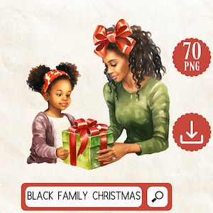 Watercolor Christmas Black Family PNG Clipart Set. 70 African American ...