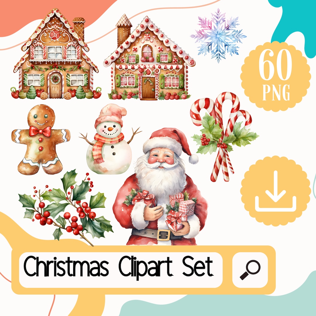 Christmas Clipart Bundle Set. 60 Christmas PNG Decorations for Crafting ...