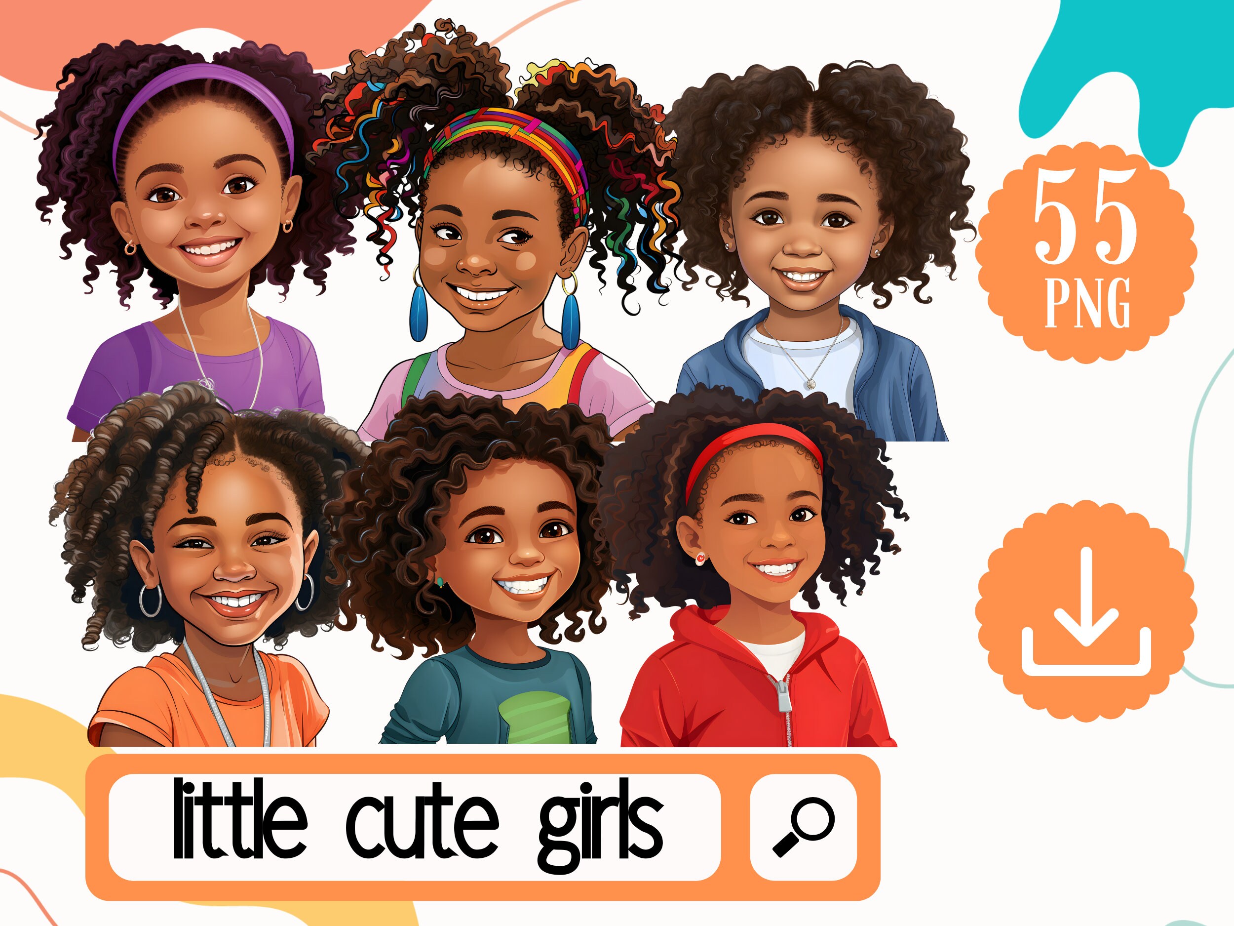Cute Little Black Girls Clipart Bundle. 55 Afro Girl PNG. African ...