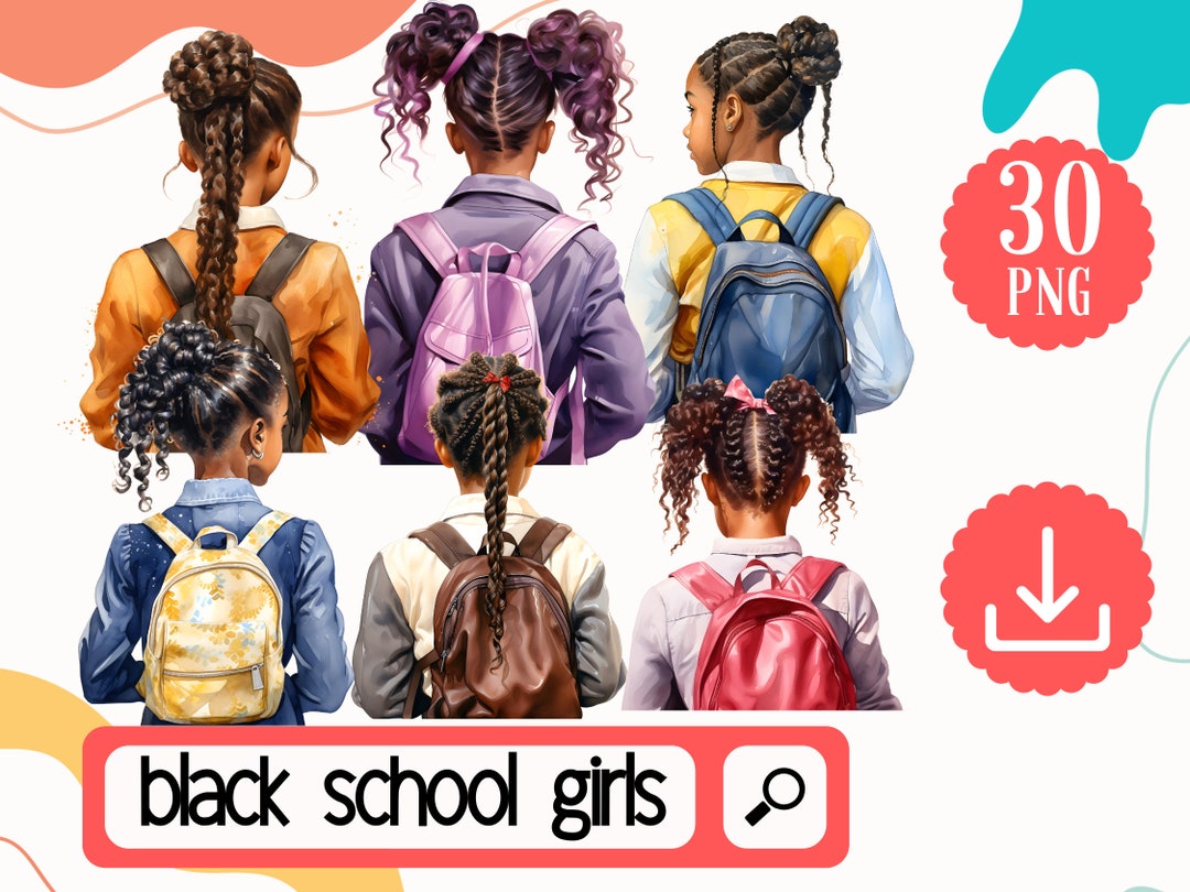Black School Girls Clipart. 30 African American School Girl Png Bundle ...