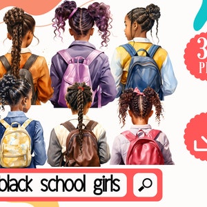 Black School Girls Clipart. 30 African American School Girl Png Bundle ...
