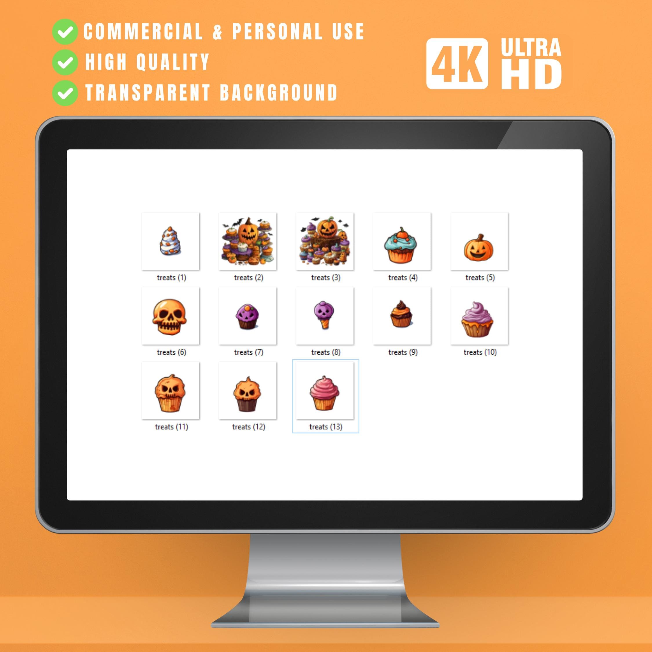 Cute Halloween Treats Clipart Set. 13 PNG Cute Halloween Graphics ...