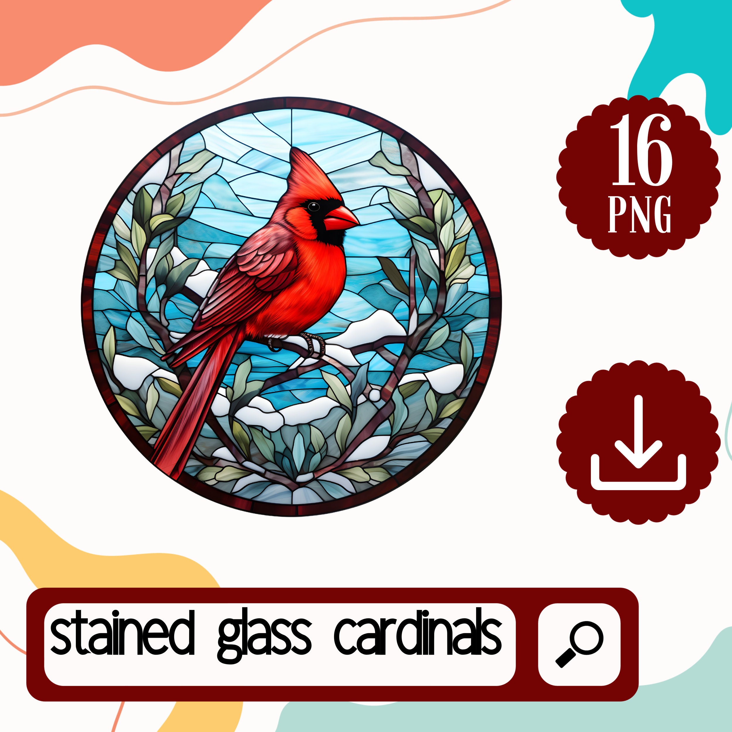 Stained Glass Cardinal Ornament Clipart. 16 Cardinal Ornamanet - Etsy