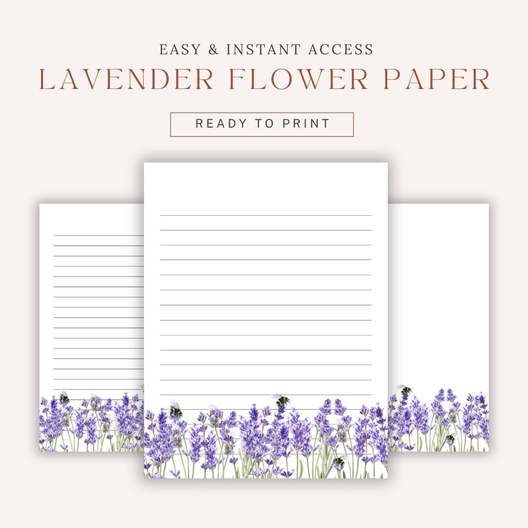 Printable Lined Paper With Lavenders. Beautiful Lavender Floral Writing ...